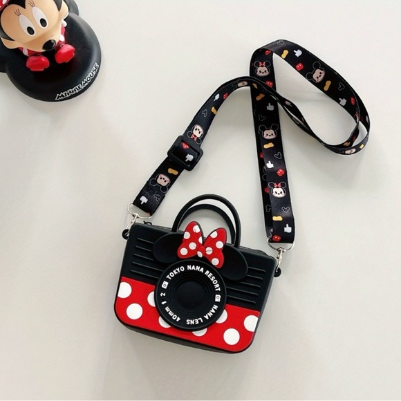 Bags | Minnie Mouse Silicone Camera Bag With Adjustable Strap Black Red ...